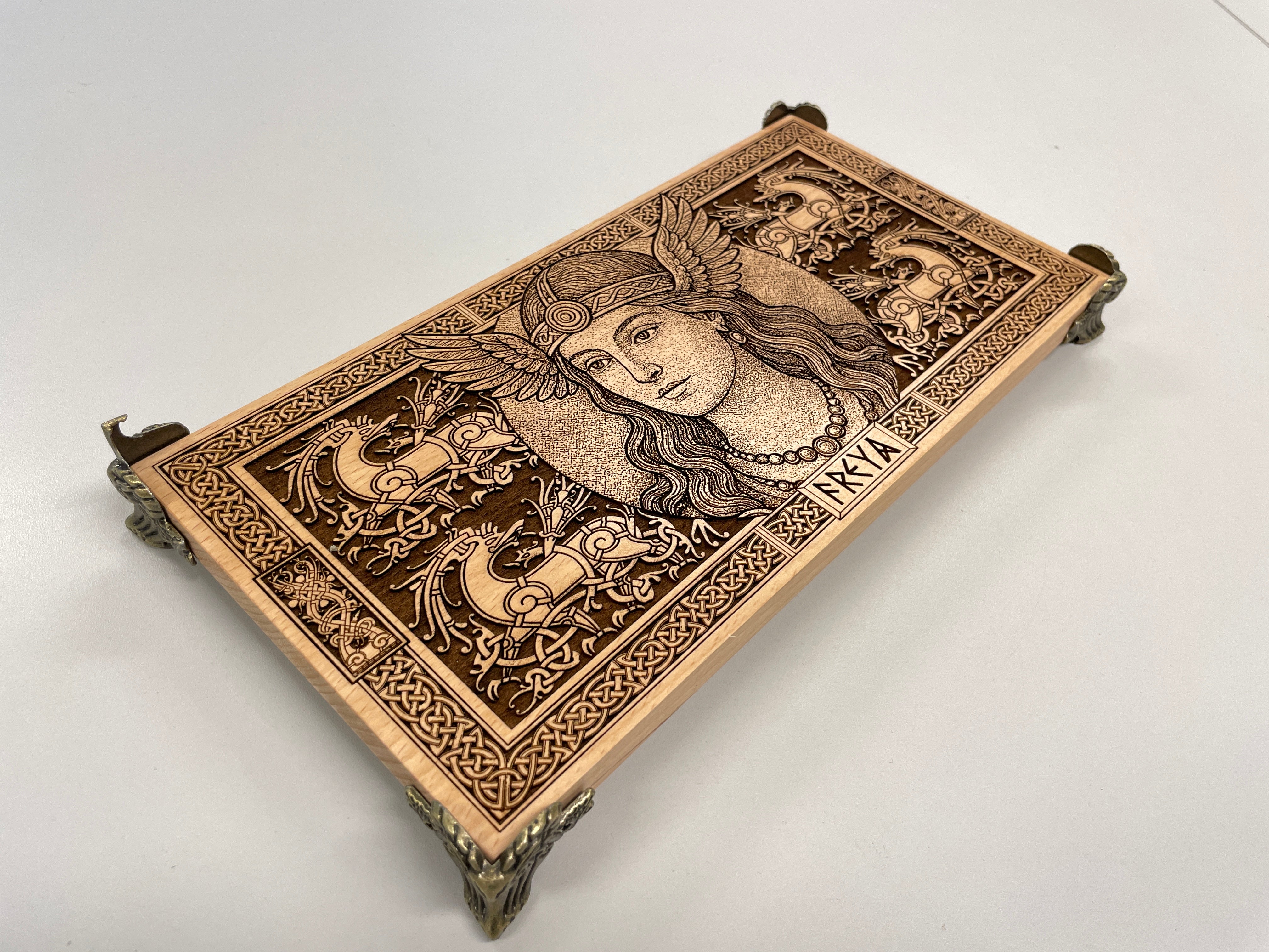 Freya Altar Table – Engraved Wooden Viking Pagan Ritual Altar Board-No ...