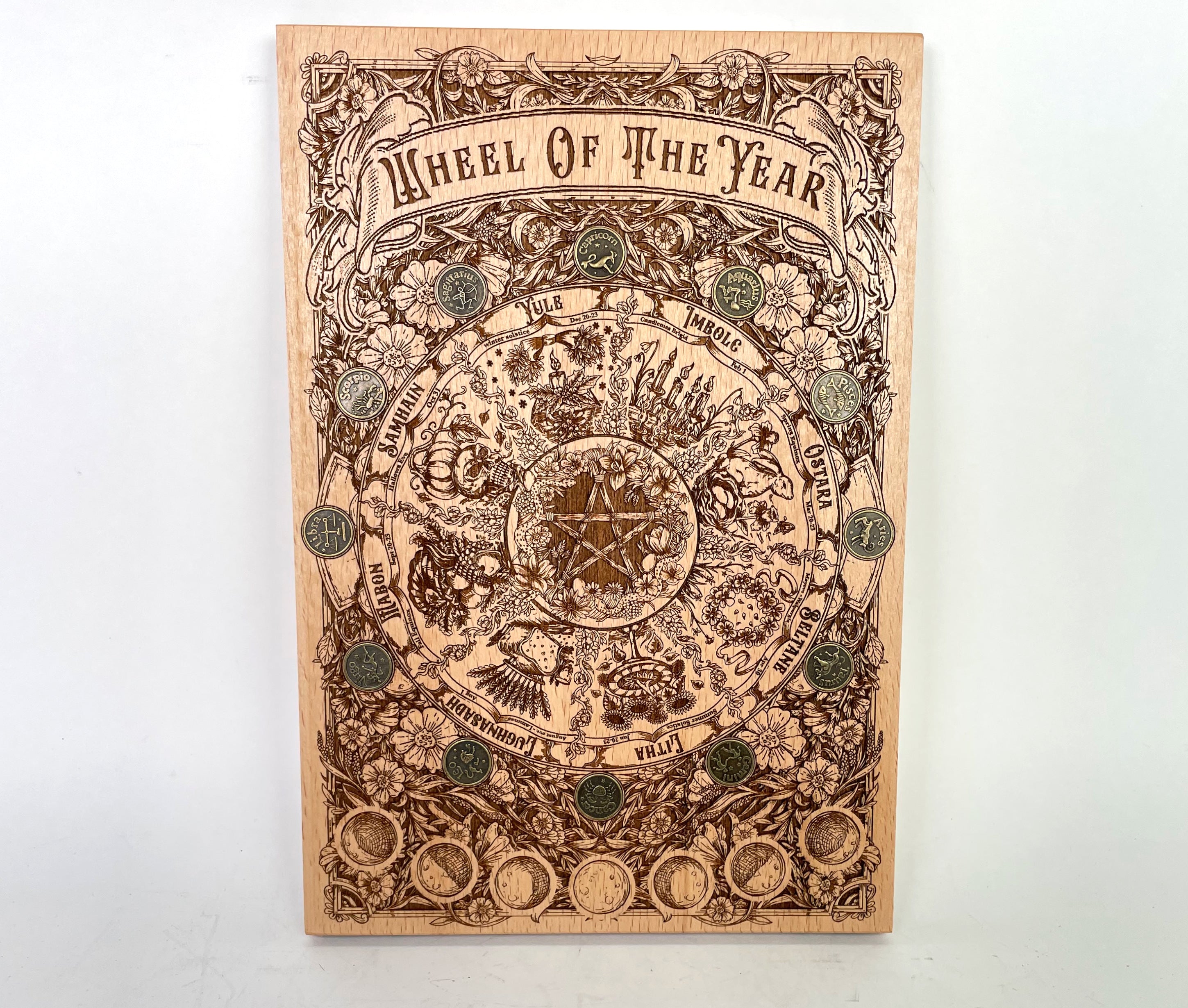 Wheel of the Year Wiccan Wall Art – Solid Wood Seasonal Pagan Calendar ...